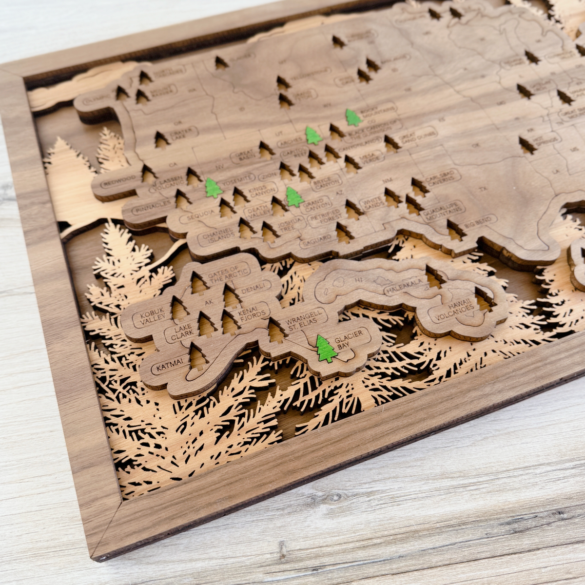 National Parks Travel Map - Trees Background – Desert Pine Designs